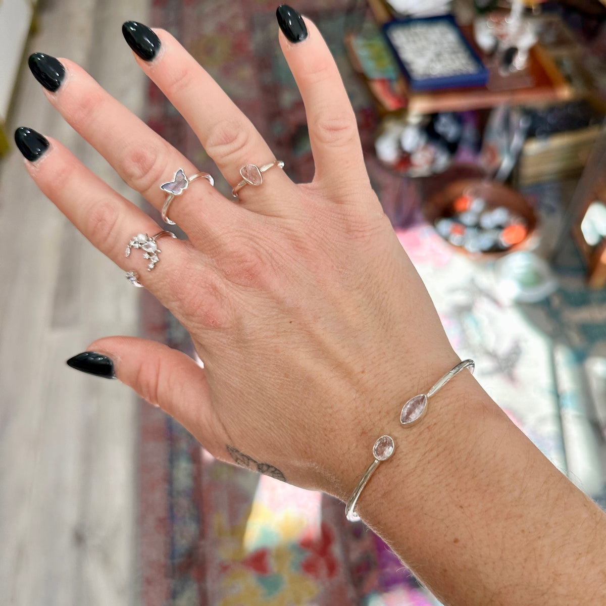 Rose Quartz Open Bangle Bracelet | ASCEND