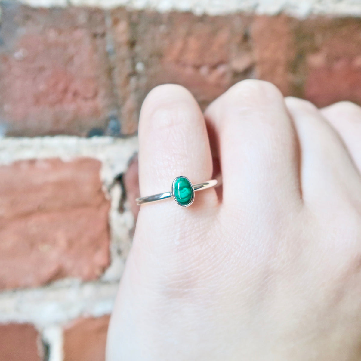 Bezel Set Polished Malachite Ring | ASCEND