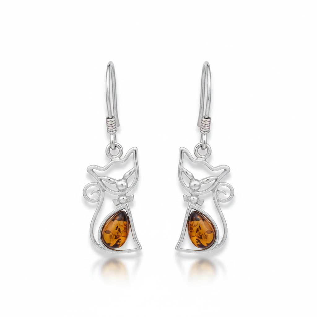 Baltic Amber Lunar Cat Pendant and Earring Set | ASCEND