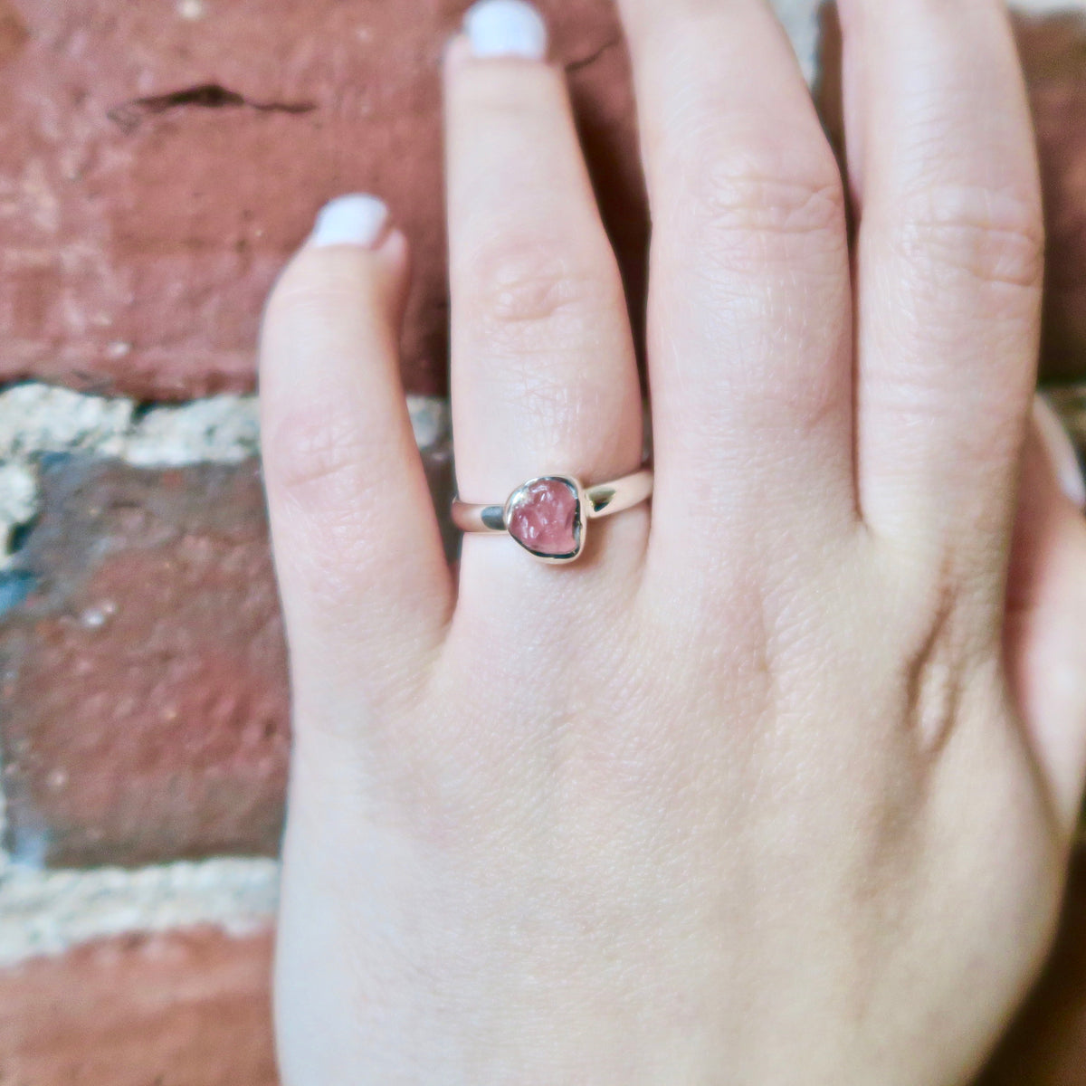 Large Bezel Set Rough Cut Rose Quartz Ring | ASCEND