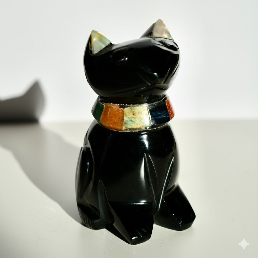 Obsidian Cats with Abalone Collar | ASCEND
