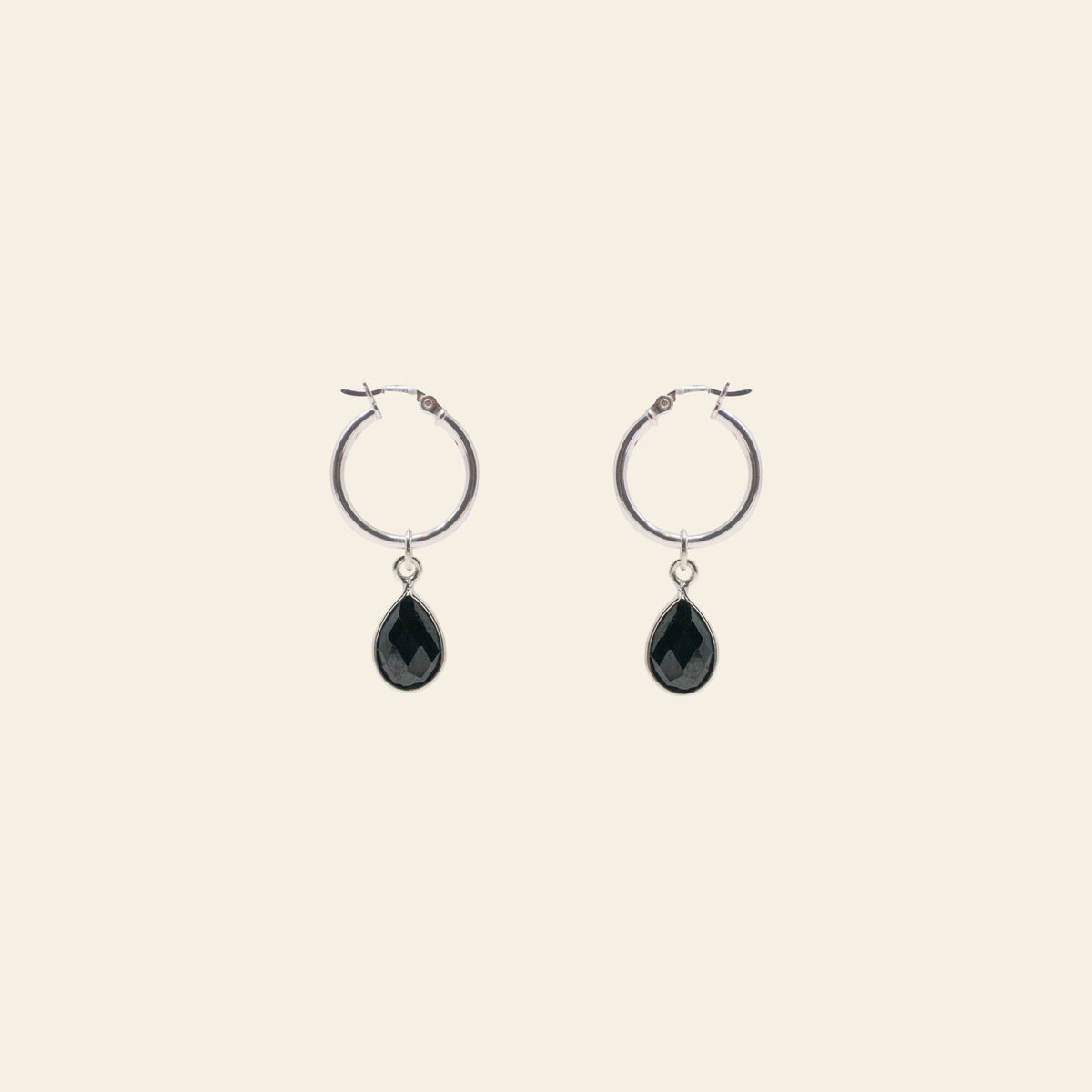 Faceted Gemstone Teardrop Hoops - Silver | ASCEND